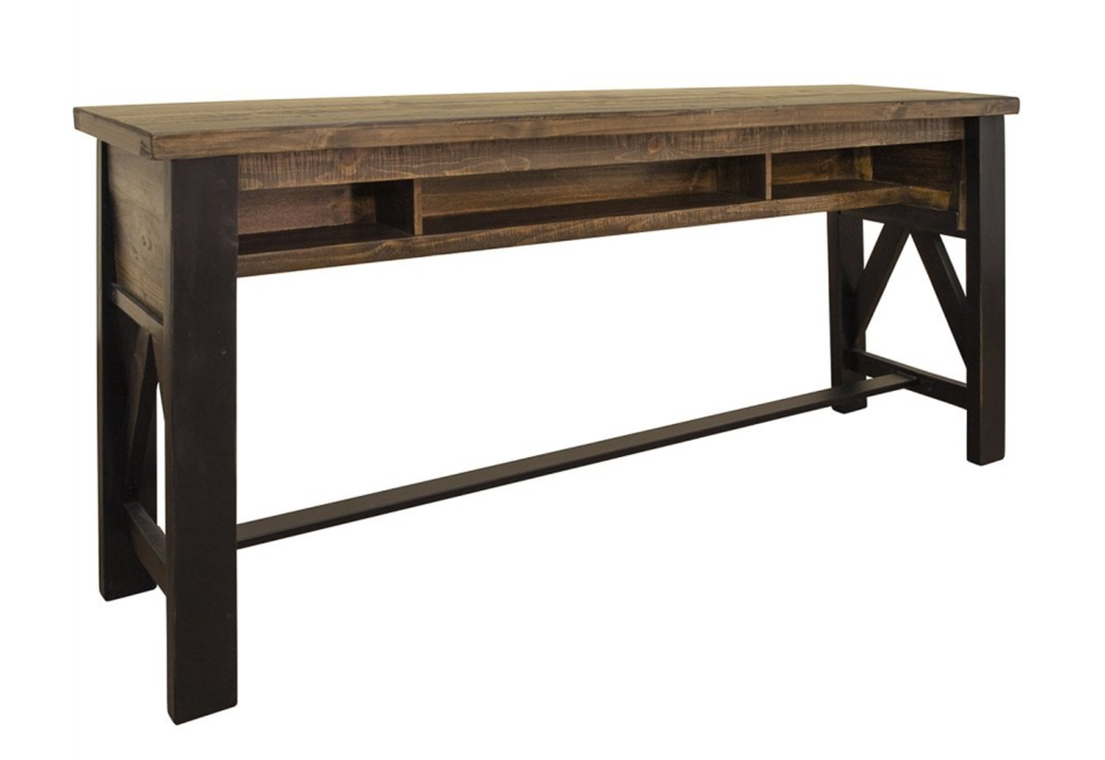 IFD Solid Wood Sofa Console Dining Table Set with 3 Counter Height Bar ...